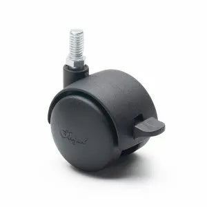 Twin Wheel Castor 50mm Thread with 4 Brakes - Nylon | Zipco